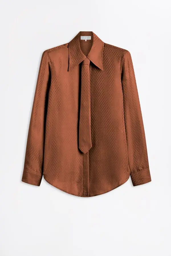 Scanlan Theodore Silk Chain Jacquard Tie Shirt - Spice