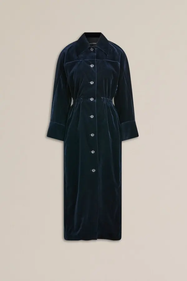 Scanlan Theodore Italian Velvet Cotton Long-sleeved Dress - Navy