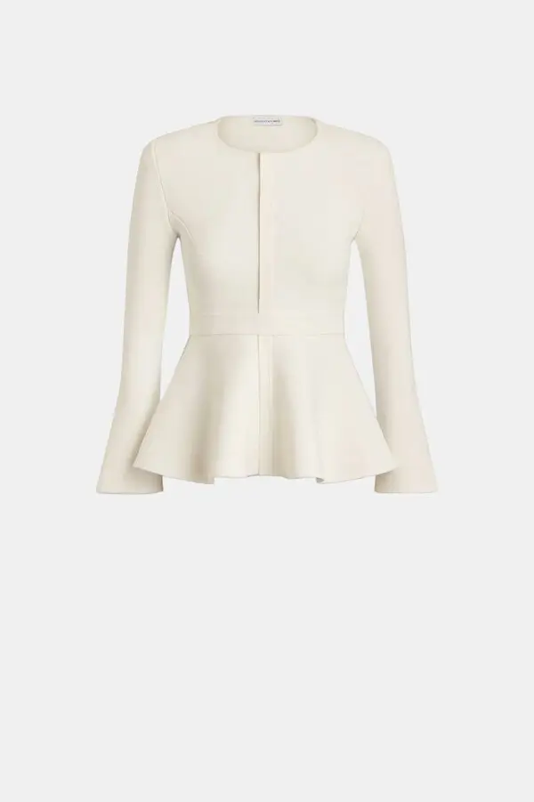 Scanlan Theodore Crepe Knit Ruffle Jacket - Cream