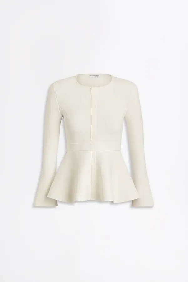Scanlan Theodore Crepe Knit Ruffle Jacket - Cream