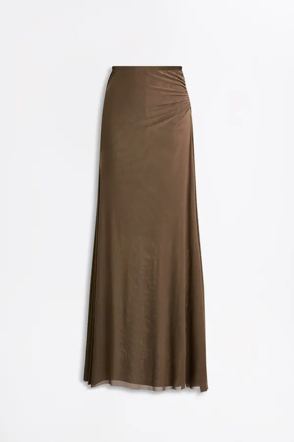 Scanlan Theodore Mesh Draped Maxi Skirt - Camel