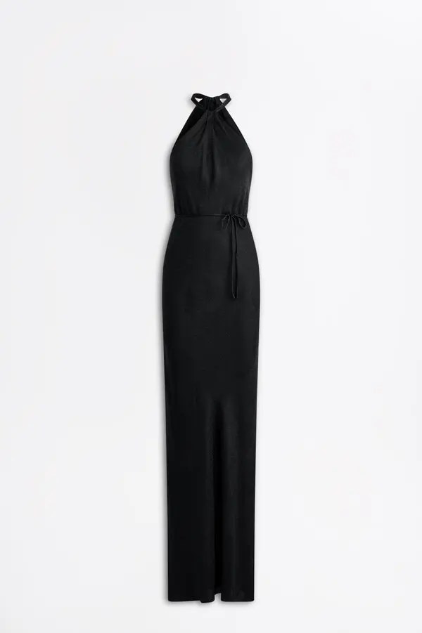 Scanlan Theodore Silk Jacquard Tie Neck Gown - Black