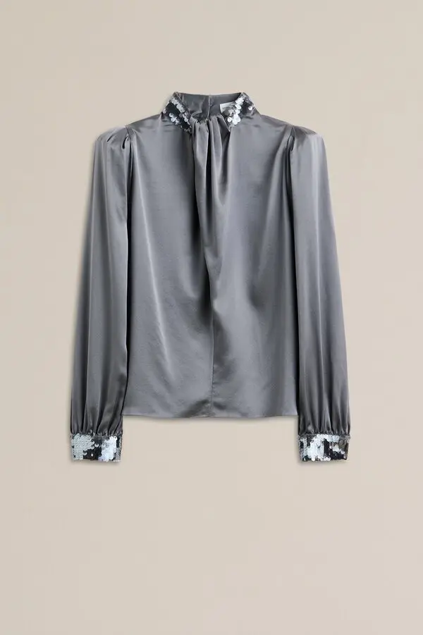 Scanlan Theodore Sequin Trim Turban Neck Blouse - Grey