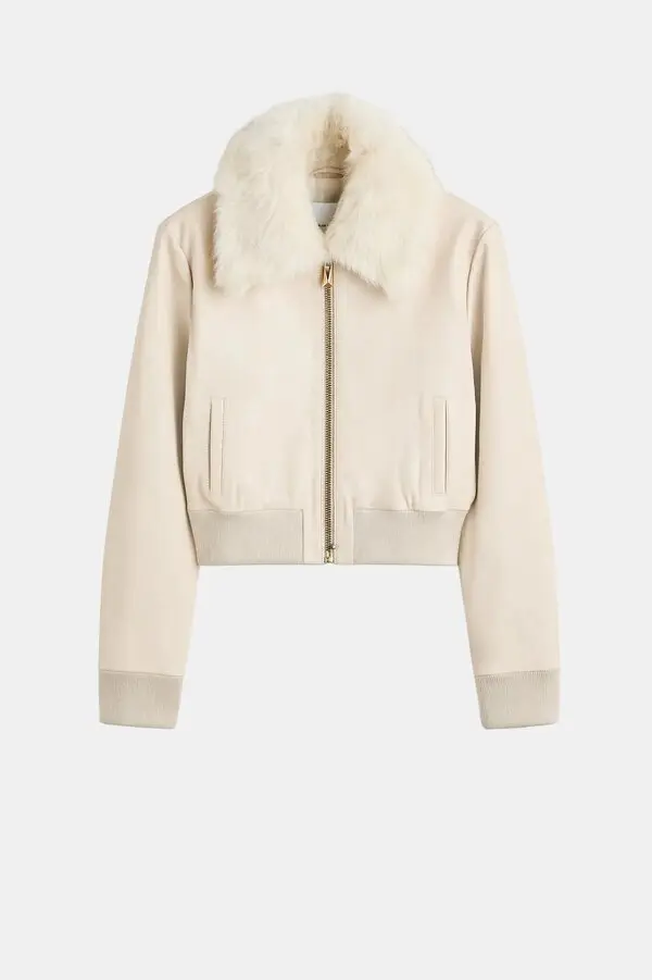 Scanlan Theodore Toscana Collar Leather Bomber - Bone