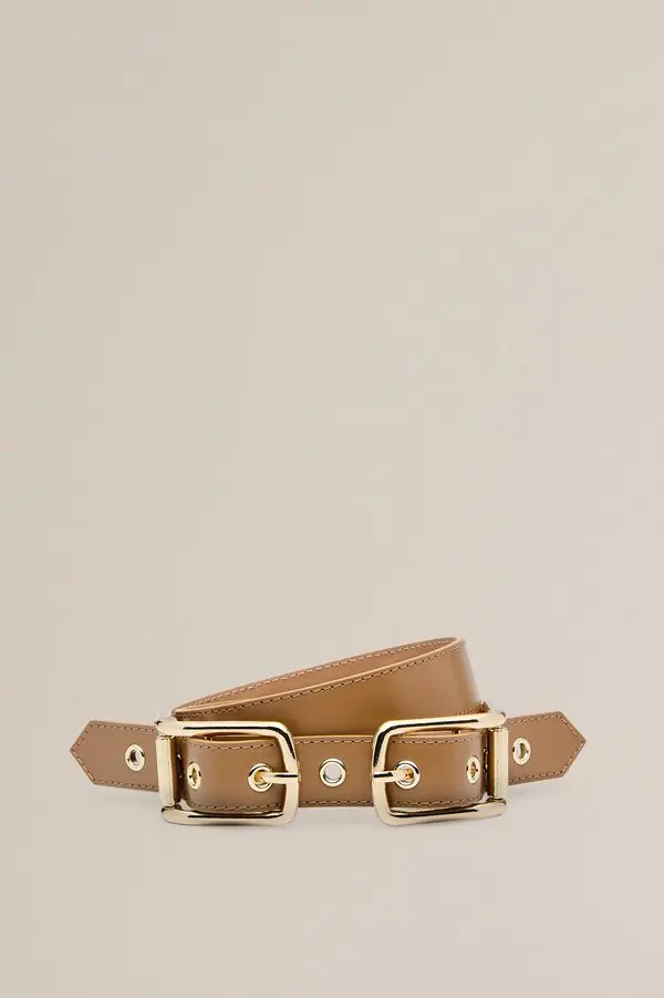 Scanlan Theodore Twin Saddle Buckle 2.5 Leather Belt - Bronze