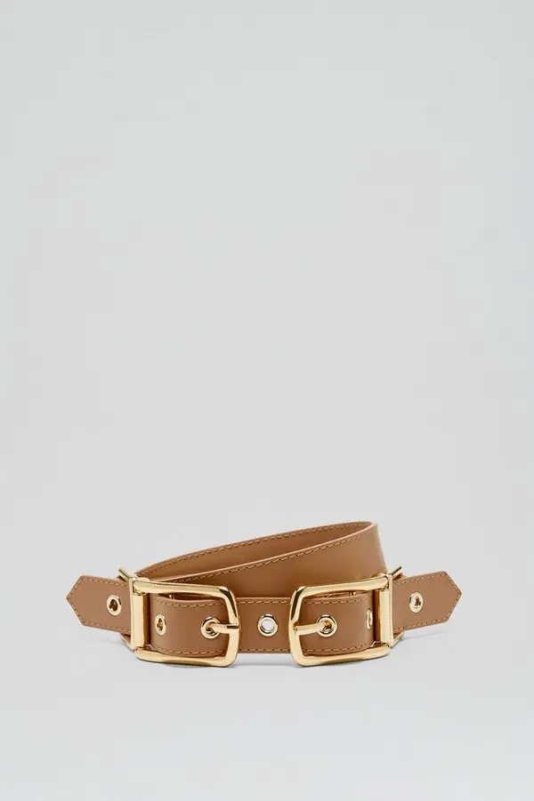 Scanlan Theodore Twin Saddle Buckle 2.5 Leather Belt - Camel