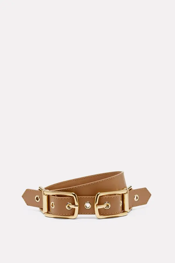 Scanlan Theodore Twin Saddle Buckle 2.5 Leather Belt - Camel