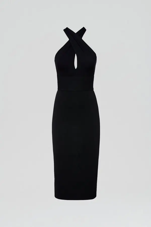 Scanlan Theodore Crepe Knit Wrap Neck Knee Length Gown