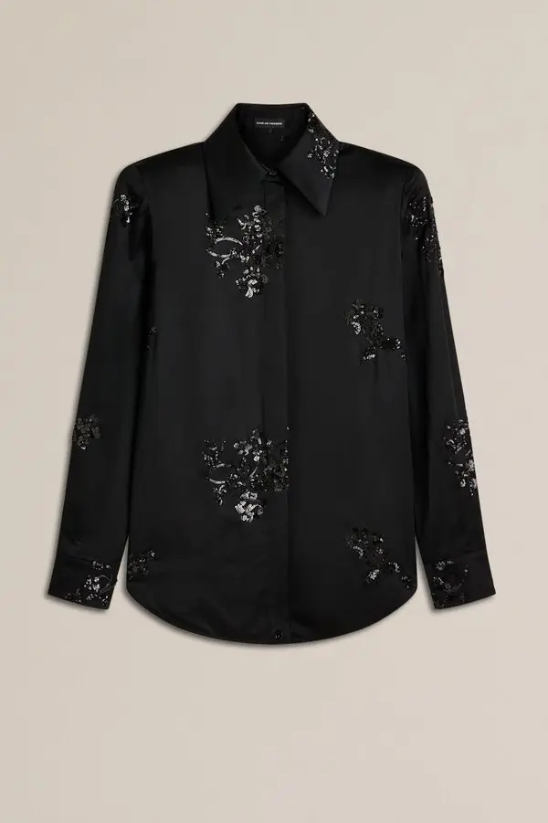 Scanlan Theodore Beaded Satin Shirt With Shoulder Pads
