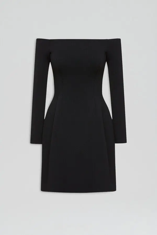 Scanlan Theodore Crepe Knit Long Sleeve Peplum Mini Dress - Black