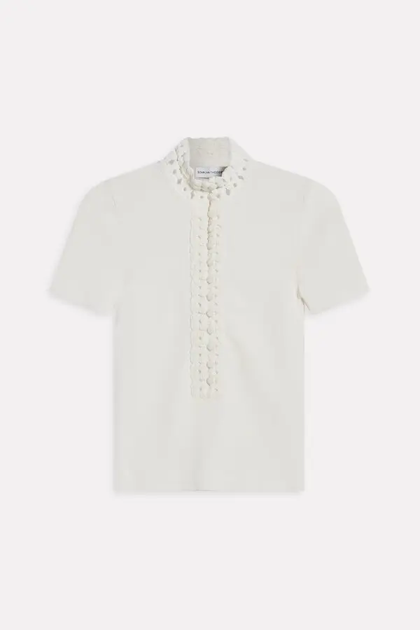 Scanlan Theodore Crepe Knit Daisy Short Sleeve Top - Cream