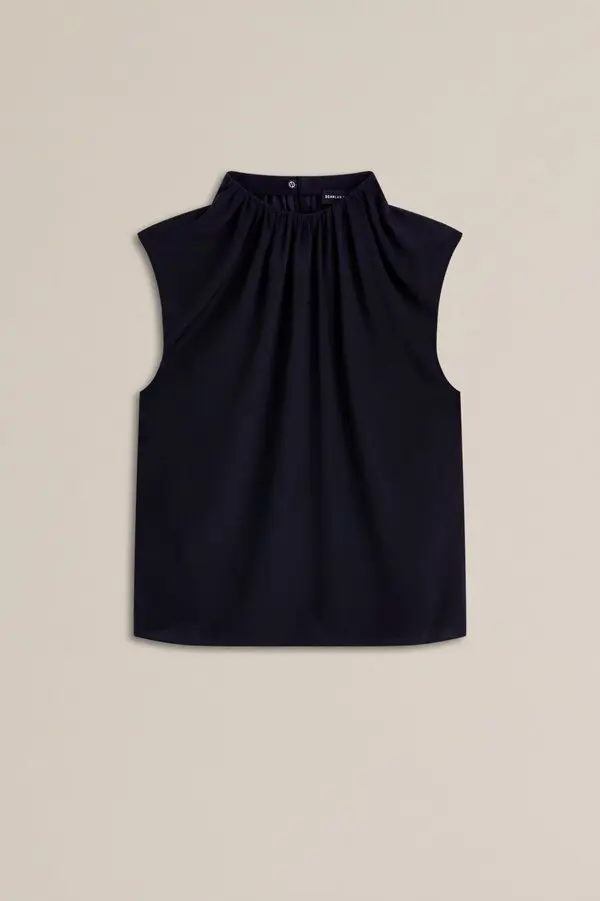 Scanlan Theodore Silk Gather Neck Tank - Navy