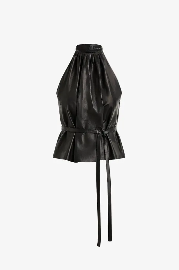 Scanlan Theodore Leather Gather Neck Top - Black