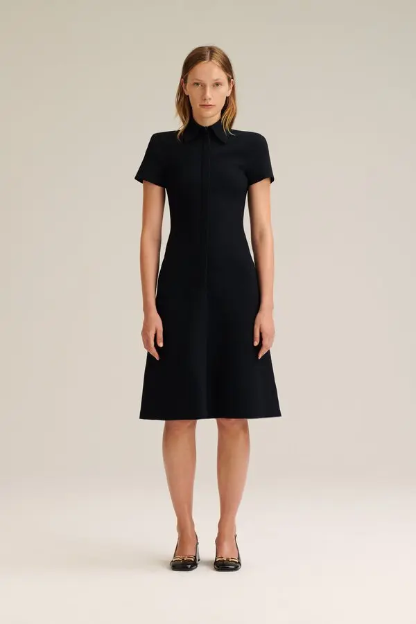 Scanlan Theodore Crepe Knit Zip Shirt Dress - Black