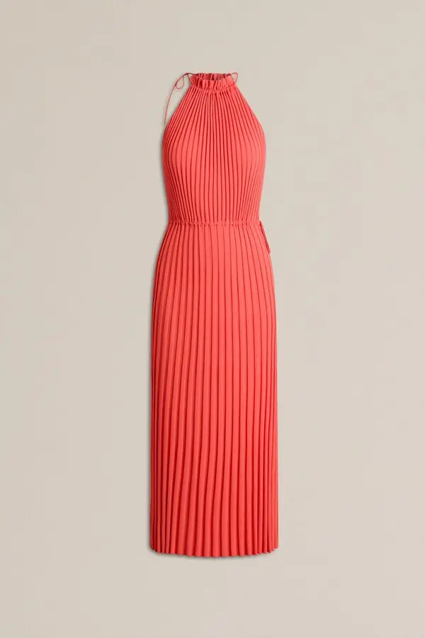 Scanlan Theodore Pleated Rib Gather Neck Midi Dress