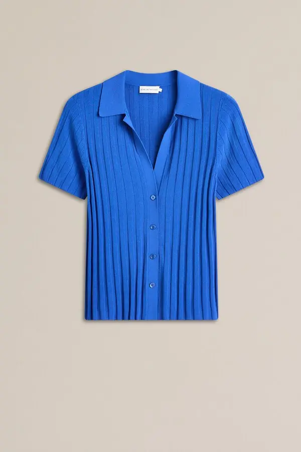 Scanlan Theodore Pleated Ribbed Knit Cuff Shirt - Cobalt