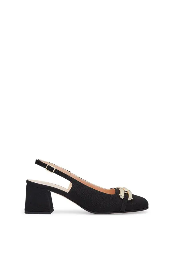 Scanlan Theodore Canvas Slingback Pumps With Gold Buckle - Black.canvas