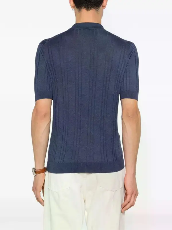 Tagliatore Darnel V-neck Ribbed Polo Shirt - Blue