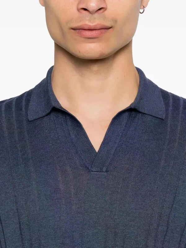 Tagliatore Darnel V-neck Ribbed Polo Shirt - Blue