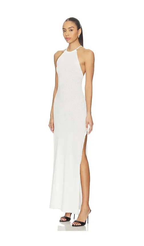 bardot white halter dress Halter Crystal Draped Bardot Maxi Dress White