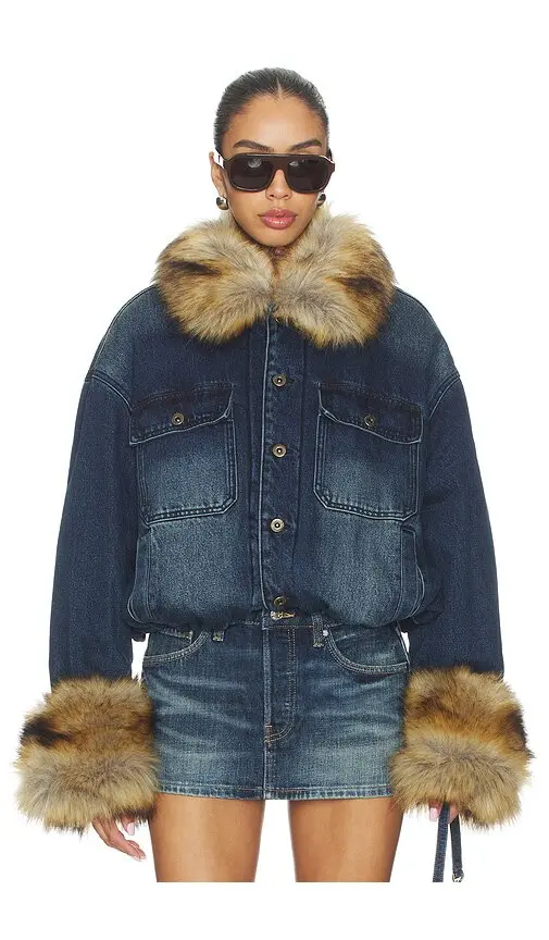 We11Done Faux Fur Trimmed Denim Jacket
