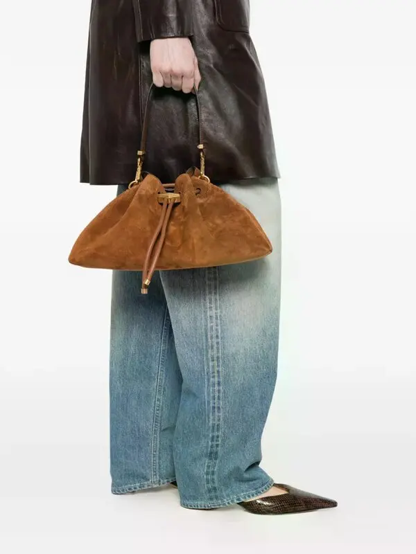 JIMMY CHOO Medium Cinch Suede Shoulder Bag - Brown
