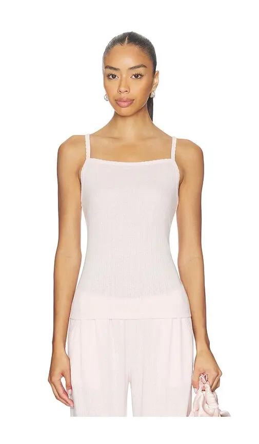 Barefoot Dreams Pointelle Rib Tank With Scallop Trim In Pink - Pink Sand