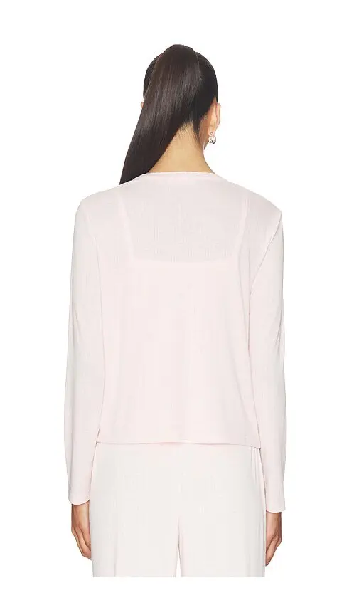 Barefoot Dreams Pointelle Rib Cardigan With Scallop Trim - Pink Sand
