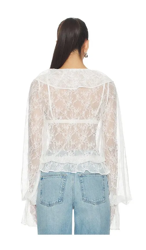 Tularosa Marie Lace Ruffle V-neck Cropped Top