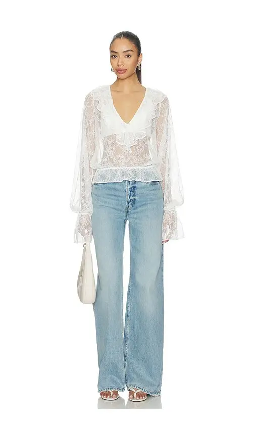 Tularosa Marie Lace Ruffle V-neck Cropped Top