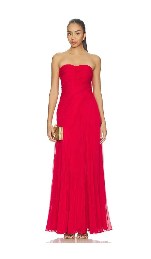AMUR Elea Asymmetrical Pleated Gown In Red - Solstice Red