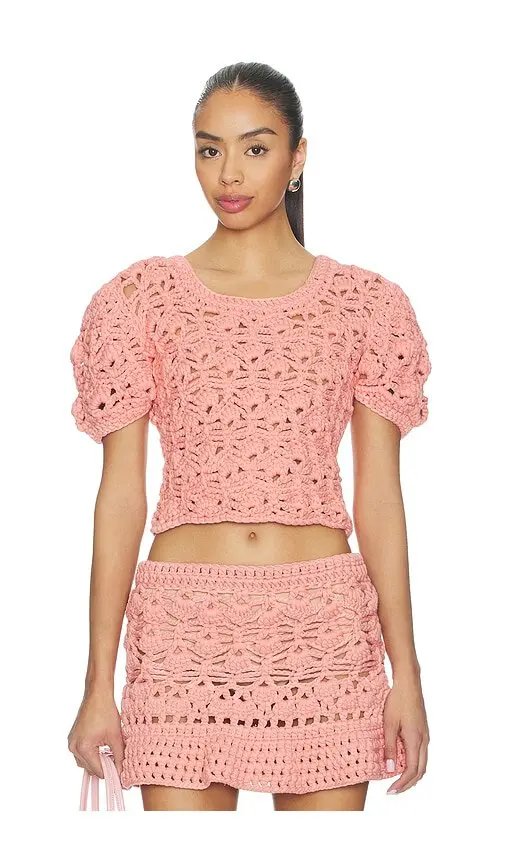 ANIYE RECORDS Mabel Crochet Puff Sleeve Top