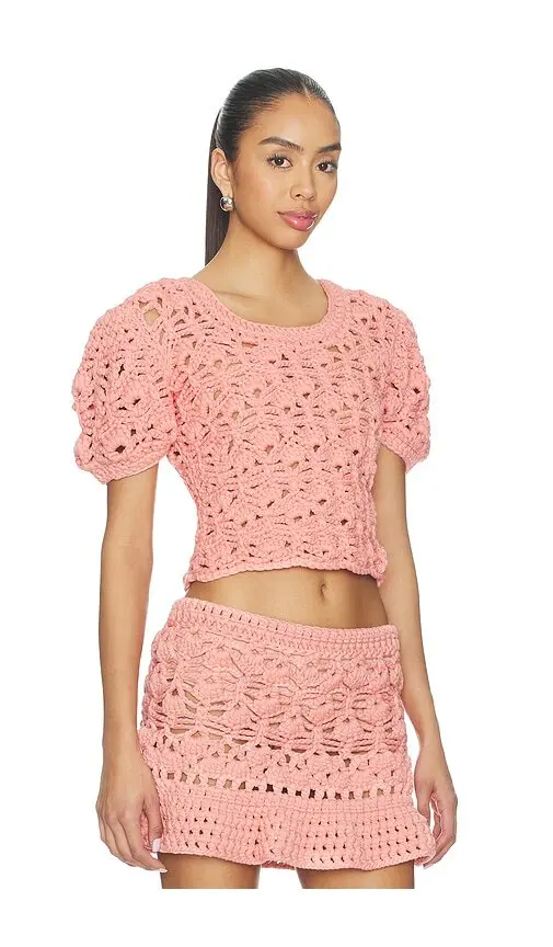 ANIYE RECORDS Mabel Crochet Puff Sleeve Top