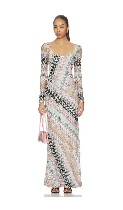 Missoni Long Dress In White - White  Pink & Light Blue Tones