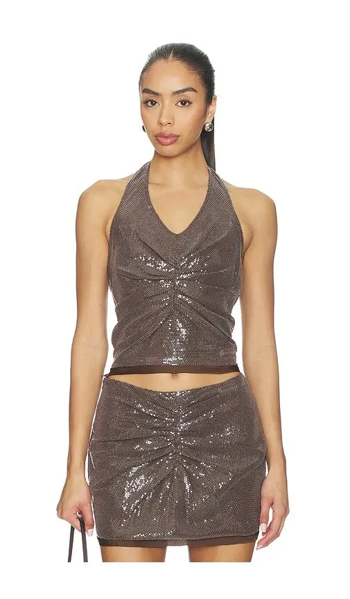 PRIVATE POLICY Gather Sequin Halter Top