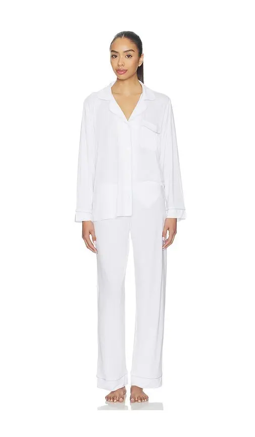 Eberjey Gisele Long Pj Set In White - White & Ice Blue