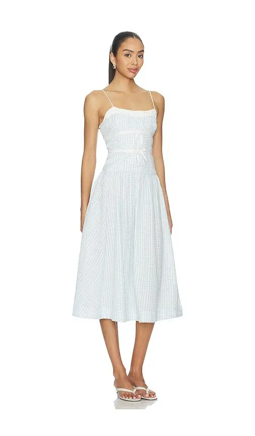 for love and lemons blue and white dress For Love & Lemons 'Rosalyn' Dress in Blue  HONEY HIRE BOUTIQUE