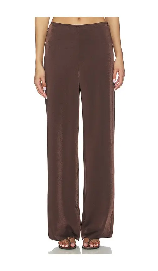 Bardot Devin Mid Rise Satin Pant - Chocolate