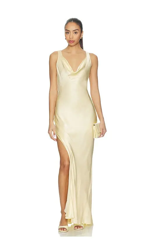 Bardot X Anouk Cowl Neck Maxi Dress In Lemon - Buttercup