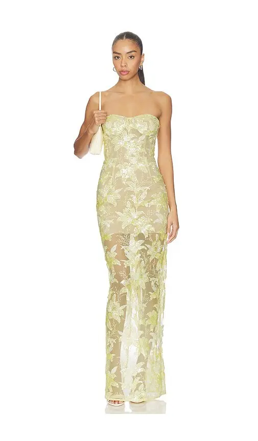 BRONX AND BRONCO Daffodil Sequin Dahlia Strapless Maxi Dress In Yellow - Buttery Yellow