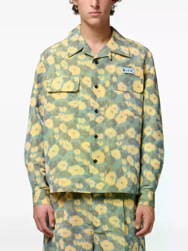 Marni Floral-print Logo-patch Shirt