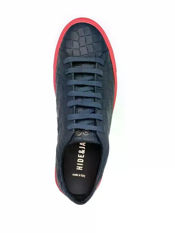 HIDE&JACK Crocodile-embossed Low-top Leather Sneakers
