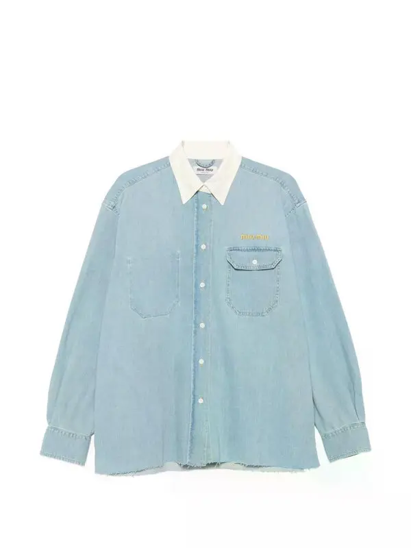 Miu Miu Contrast Collar Embroidered Logo Shirt