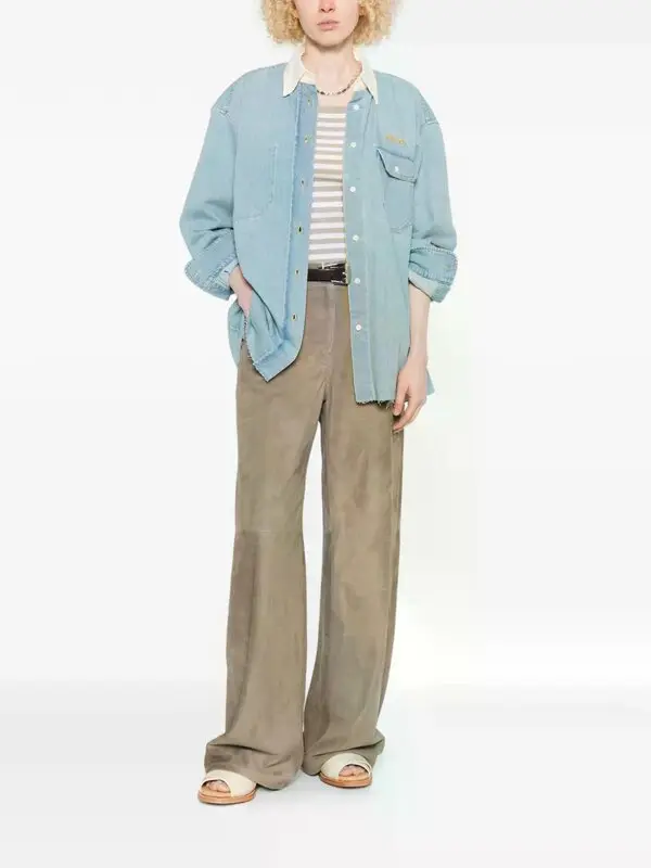 Miu Miu Contrast Collar Embroidered Logo Shirt