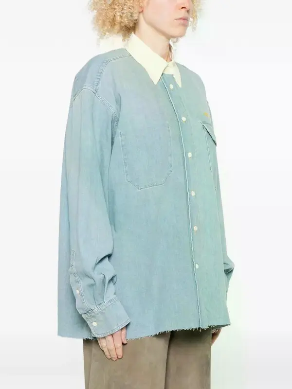 Miu Miu Contrast Collar Embroidered Logo Shirt