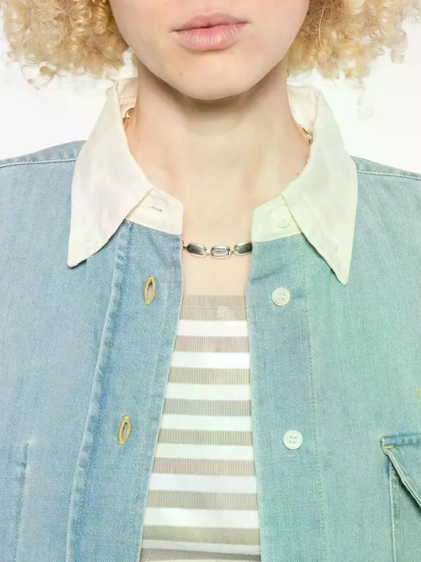 Miu Miu Contrast Collar Embroidered Logo Shirt