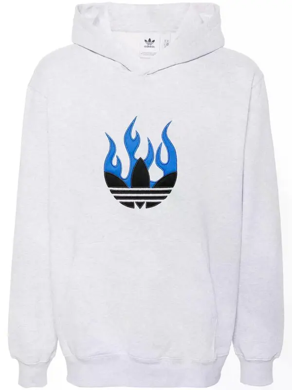 Adidas Cotton Hoodie With Flames Logo Patch - Grey