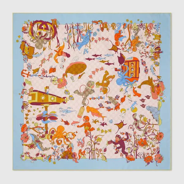 Gucci Printed Silk Carr - Blue
