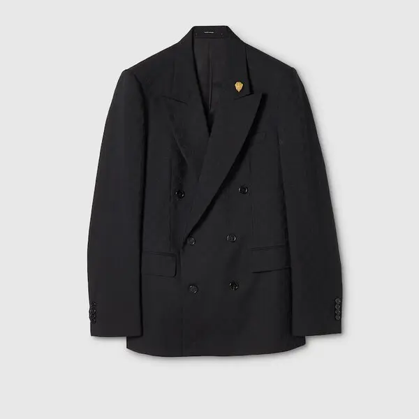 Gucci Double-breasted Gg Wool Jacket - Black