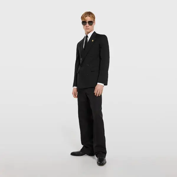 Gucci Double-breasted Gg Wool Jacket - Black